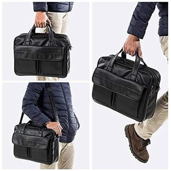 Bags | Mens Leather Messenger Bag 173 Inches Laptop Briefcase Business ...